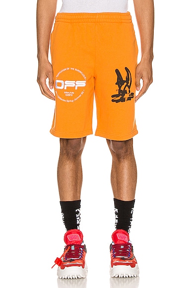 OFF-WHITE Cartoon Sweatshorts in Orange & Black | FWRD