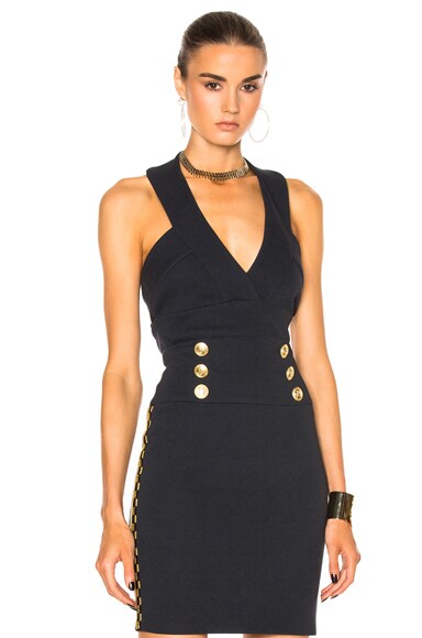 Pierre Balmain V-Neck Crop Top in Blue Navy | FWRD