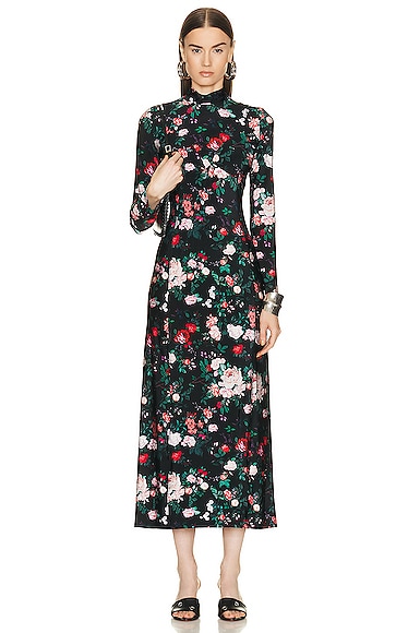 RABANNE Long Sleeve Dress in Black Rose Garden | FWRD