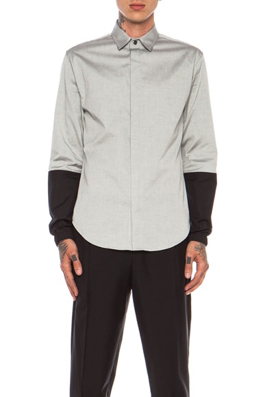 Public School Button-Up with Combo Elastic Cuff in Grey | FWRD