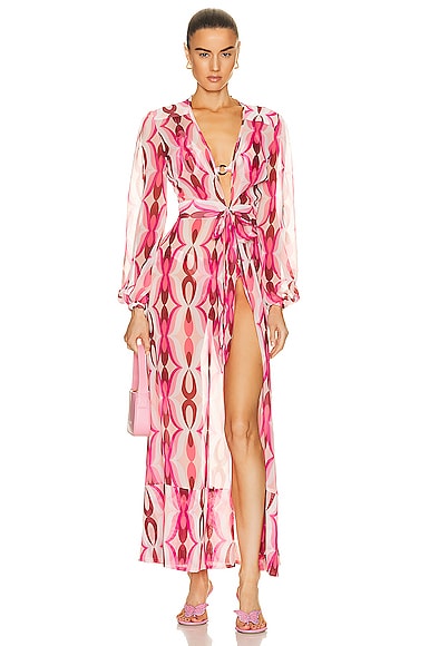 PatBO Twist Tie Front Beach Robe Dress in Flamant | FWRD