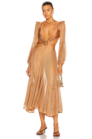 PatBO Cut-Out Netted Beach Dress in Almond | FWRD