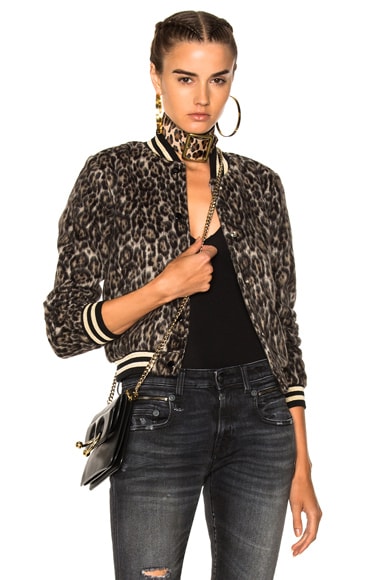 R13 Wool Roadie Bomber Jacket in Leopard | FWRD
