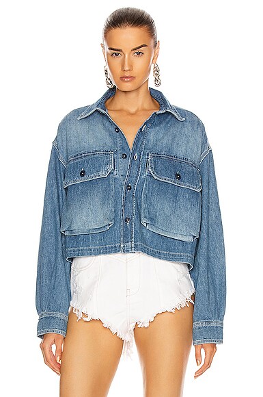 R13 Courtney Cropped Work Shirt in Brindley | FWRD