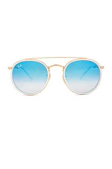 Ray-Ban Round Double Bridge Sunglasses in Gold & Blue | FWRD