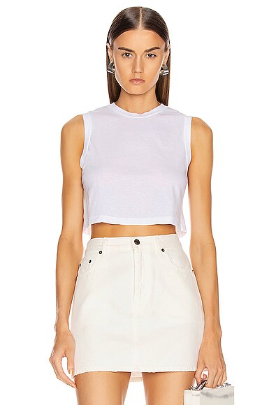 RE/DONE The 70's Cropped Muscle Tank in Optic White | FWRD