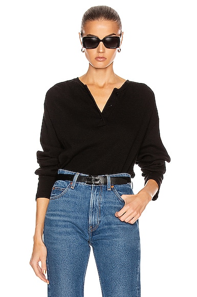 RE/DONE Henley Long Sleeve Tee in Black | FWRD