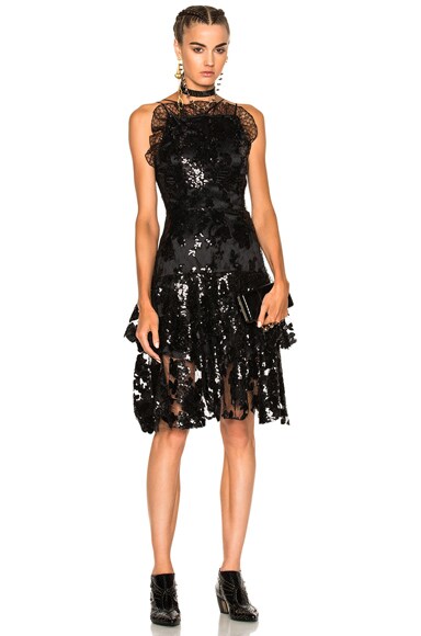 Rodarte Sequin Two Tier Dress in Black | FWRD