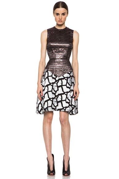 Rodarte Rose Brocade Dress in Black & Metallic | FWRD