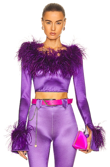 Raisa Vanessa Feather Corset Top in Purple | FWRD