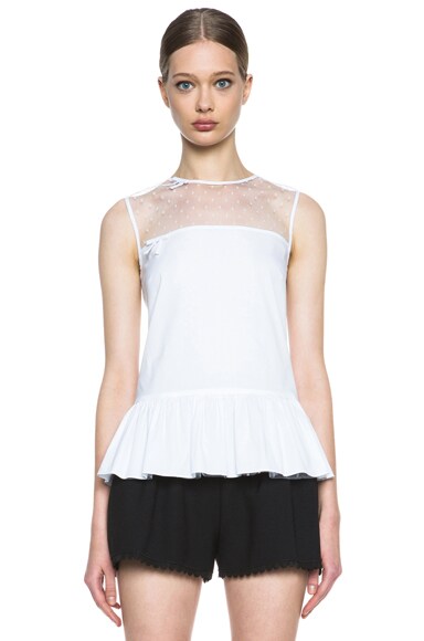 Red Valentino Sheer Inset Polyamide Tank with Ruffled Bottom in White ...