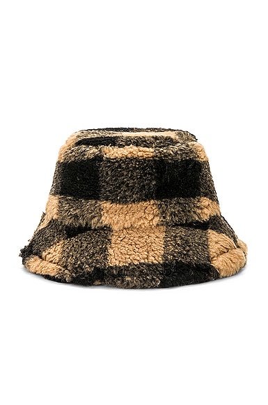 STAND STUDIO Wera Faux Fur Check Hat in Black & Nougat | FWRD