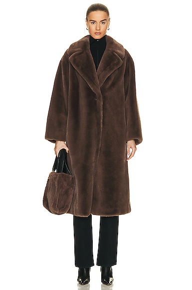 STAND STUDIO Maria Faux Fur Coat in Mole Brown | FWRD