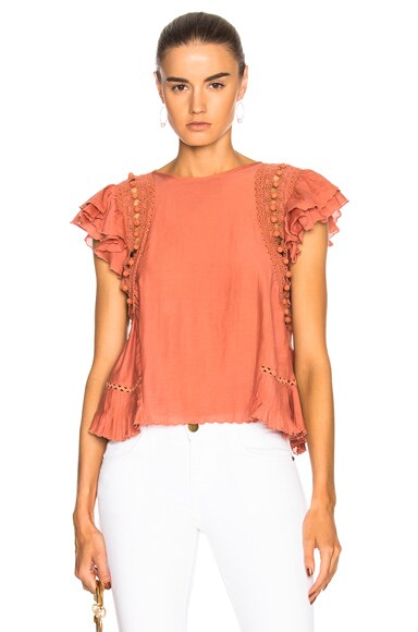 Sea Crochet Pom Pom Top in Salmon | FWRD