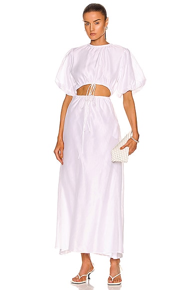 SIR. Franc Puff Sleeve Midi Dress in Chalk White | FWRD