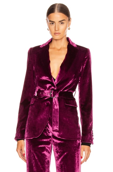 Sies Marjan Terry Liquid Velvet Belted Blazer in Raspberry | FWRD