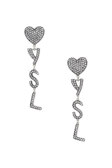 Saint Laurent YSL Earrings in Oxidized Silver & Crystal in Argent Oxyde ...