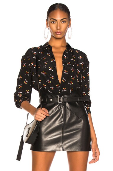 Saint Laurent Mickey Mouse Print Shirt in Black Multi | FWRD