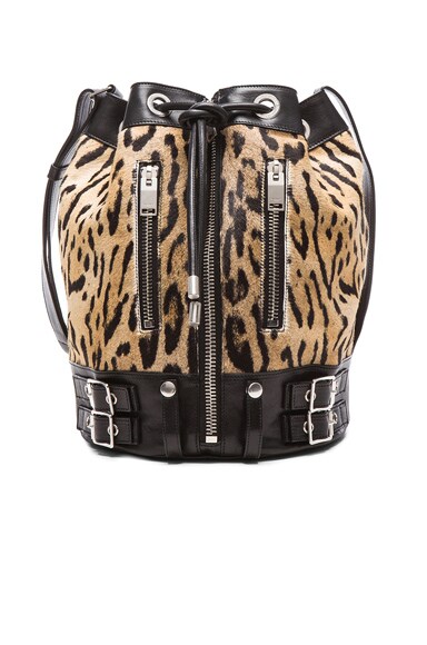 Saint Laurent Medium Rider Leopard Pony Bucket Bag in Natural & Black ...