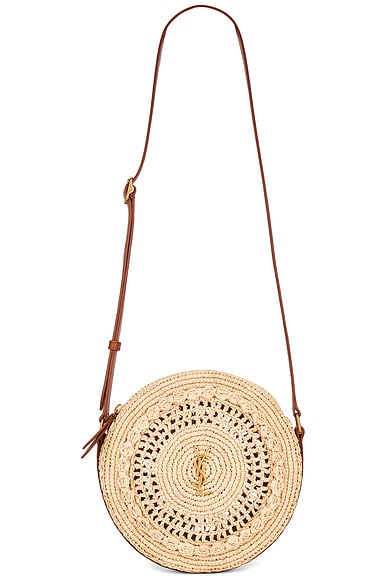 Saint Laurent Sac Round Raffia Bag in Naturale & Brick | FWRD