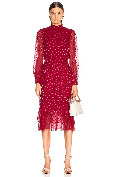 SALONI Isa Ruffle Dress in Rouge Pink | FWRD