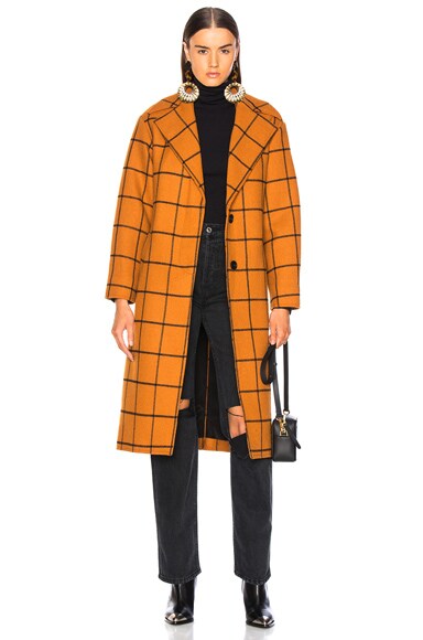 self-portrait Long Check Overcoat in Tan | FWRD