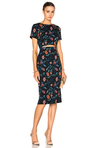 SUNO Cut Out Dress in Floral Black | FWRD