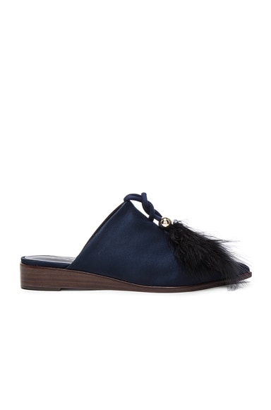 Tibi Satin Sofie Flats in Navy | FWRD