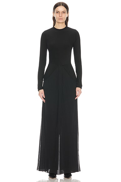 Saint Laurent V-neck Long Dress in Noir | FWRD Saint Laurent V-neck Long Dress in Noir | FWRD