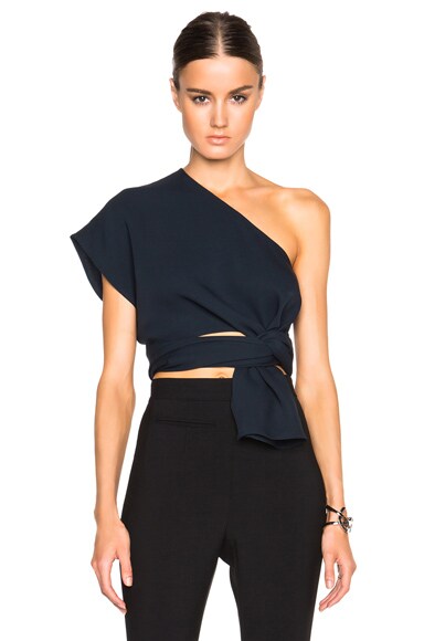 Tome FWRD EXCLUSIVE Silk Crepe One Shoulder Top in Navy | FWRD