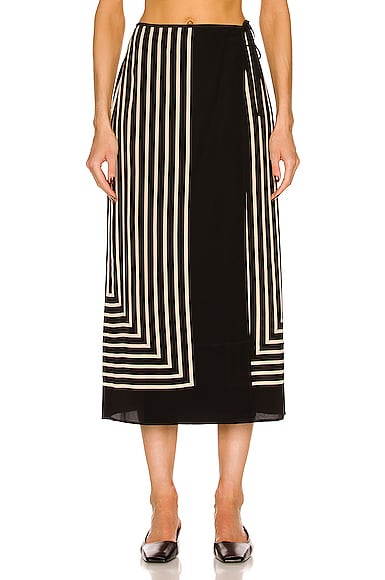 Toteme Monogram Silk Jacquard Wrap Skirt in Black Placement Print | FWRD