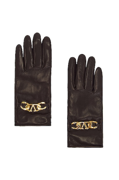 Valentino Garavani V Logo Chain Gloves in Dark Fudge | FWRD