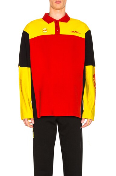 VETEMENTS DHL Long Sleeve Polo in Yellow | FWRD