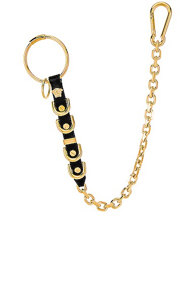 VERSACE Keychain in Black & Gold | FWRD