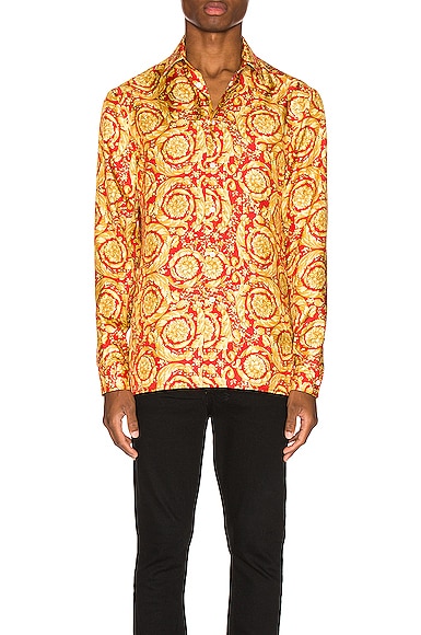 VERSACE Printed Silk Shirt in Red | FWRD