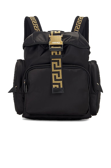 VERSACE Nylon Vitello Backpack in Nero & Oro | FWRD