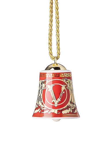 VERSACE Virtus Holiday Bell Ornament in Red & Gold | FWRD