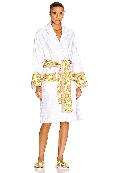 VERSACE Medusa Amplified Bathrobe in Bianco & Oro | FWRD