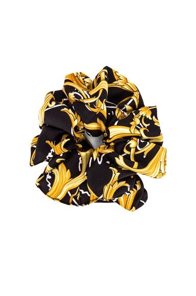 VERSACE Brocade Hair Scrunchie in Black & Gold | FWRD