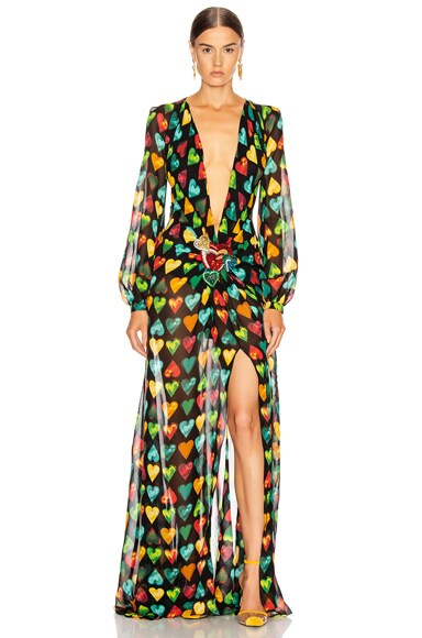 VERSACE Heart Long Evening Gown in Black Multicolor | FWRD