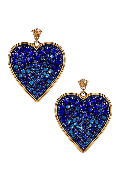 VERSACE Heart Earrings in Blue & Gold | FWRD