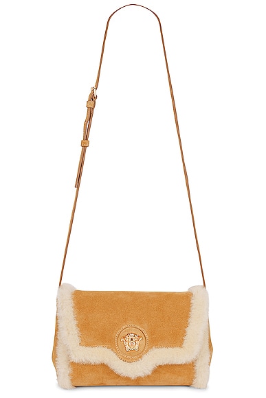 VERSACE Mini Shoulder Bag in Natural & Versace Gold | FWRD
