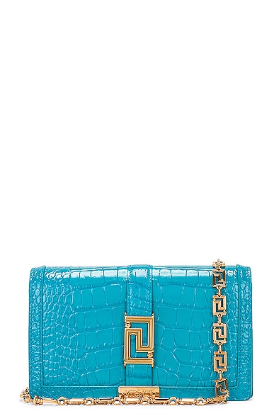 VERSACE Wallet On Chain Bag in Glacier Green & Versace Gold | FWRD