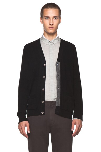 WENDI REED Cashmere Cardigan with Grey Stripe Insert in Black | FWRD