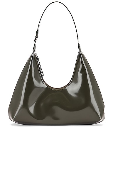 BY FAR Amber Semi Patent Leather Shoulder Bag in Dark Green | FWRD