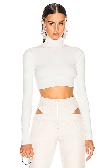 Zeynep Arcay Turtleneck Cropped Knit Top in White | FWRD
