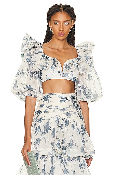 Zimmermann Cropped Bodice Top in Keira Navy | FWRD