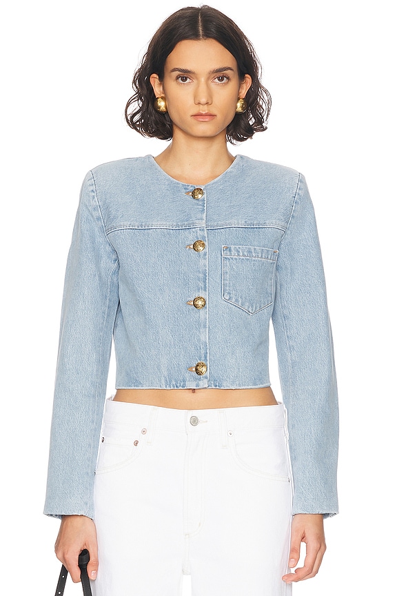 Blumarine Denim Moto Jacket in Sterling Blue | FWRD Blumarine Denim Moto Jacket in Sterling Blue | FWRD