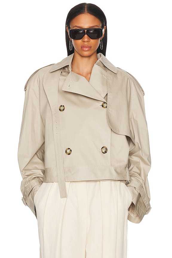 Acne Studios Belted Crop Trench Jacket in Khaki Beige | FWRD Acne Studios Belted Crop Trench Jacket in Khaki Beige | FWRD