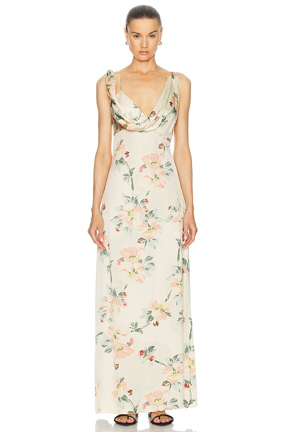 Zimmermann Natura Feather Slip Gown in Blue Floral | FWRD Zimmermann Natura Feather Slip Gown in Blue Floral | FWRD